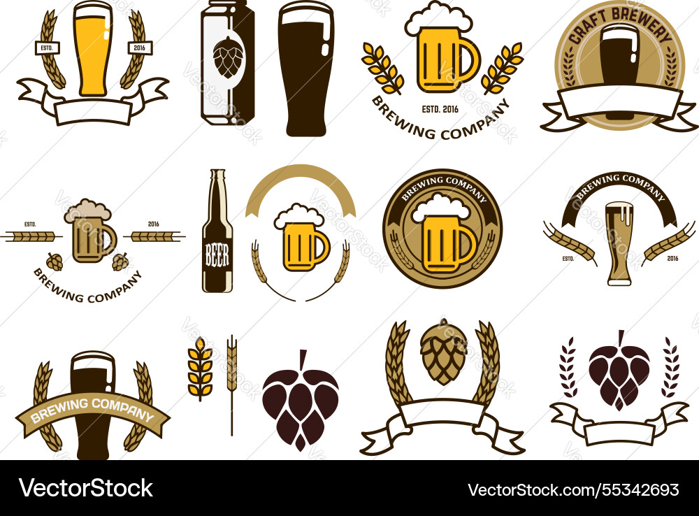 Set of craft beer emblems and logo templates – Royalty-Free Vector ...