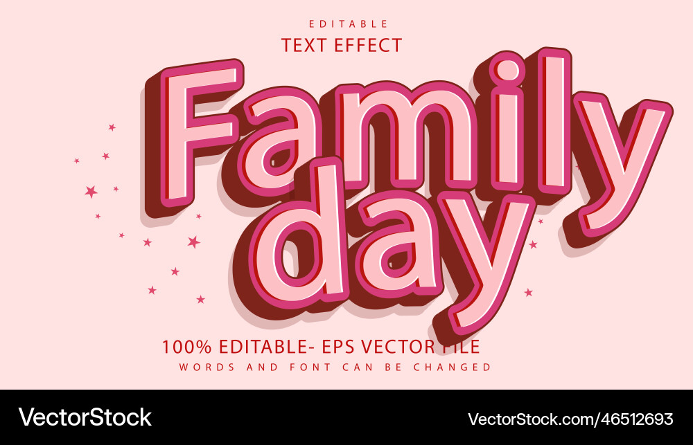 Word Family Day Editable Text Effect Royalty Free Vector