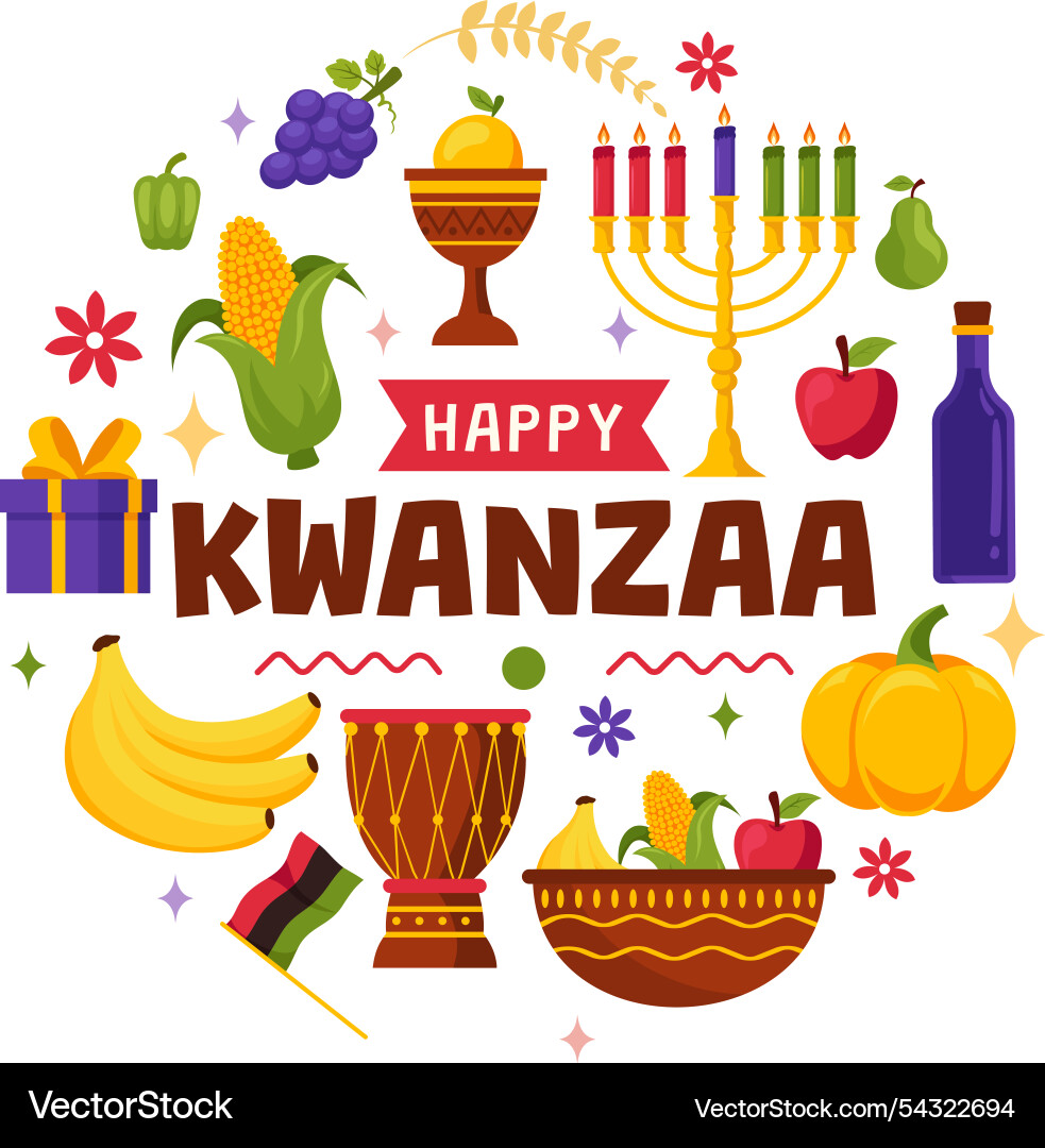 Happy kwanzaa featuring mazao zawadi mkeka kinara Vector Image
