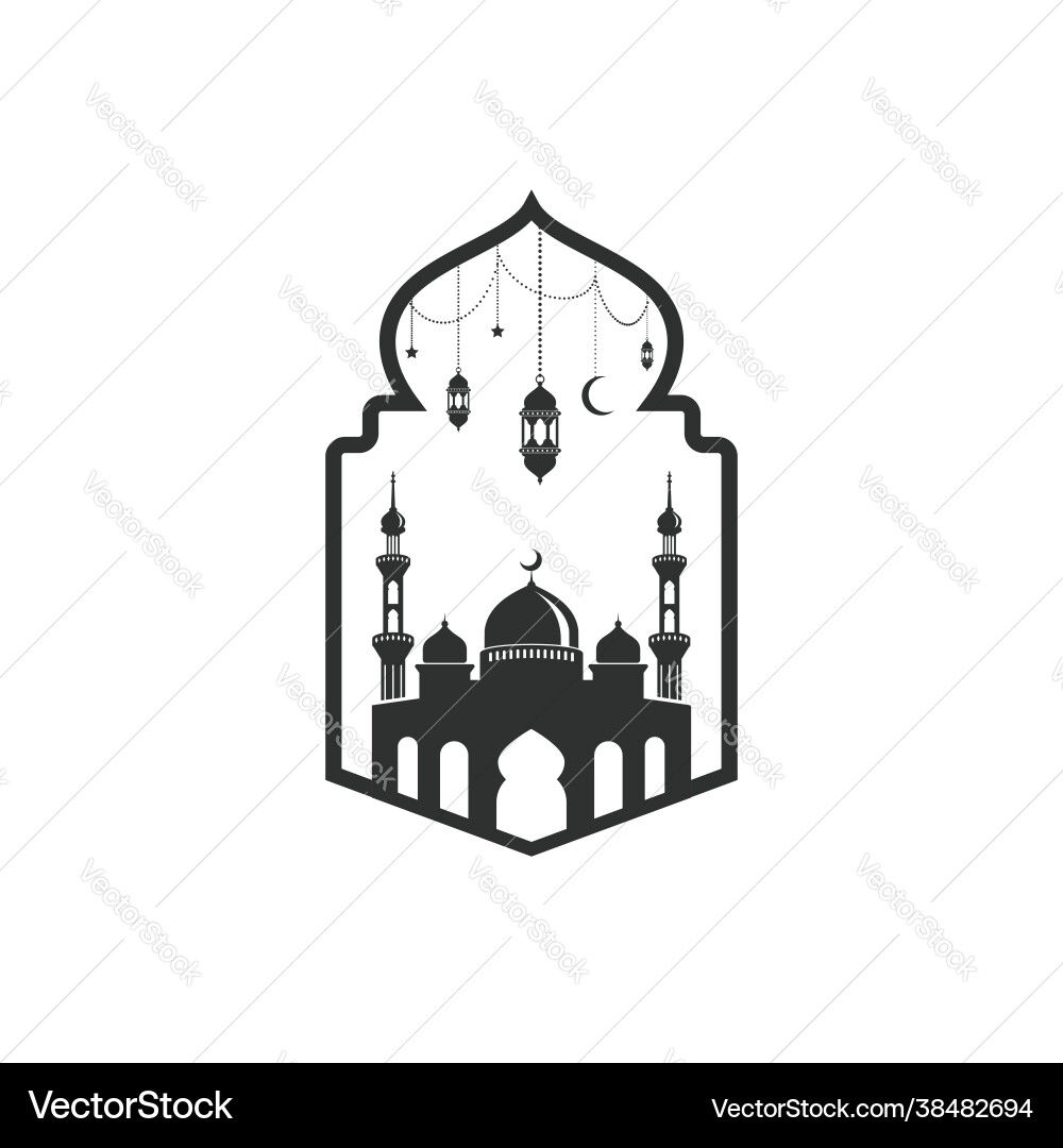 Mosque greeting card frame background design Vector Image