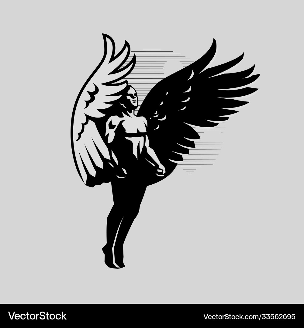 A male angel flaps large wings Royalty Free Vector Image