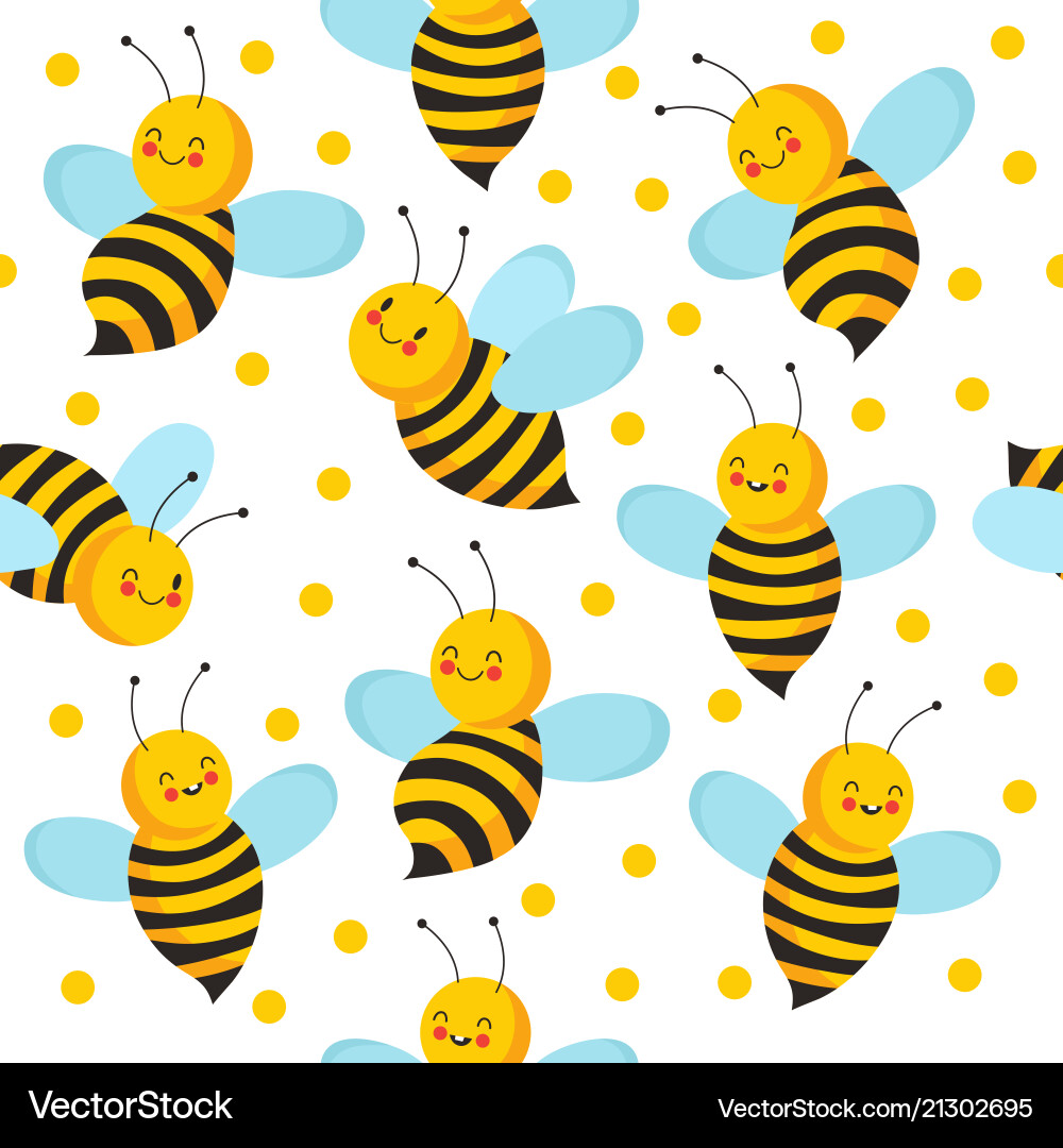 Bee seamless pattern cute flying bees for honey Vector Image