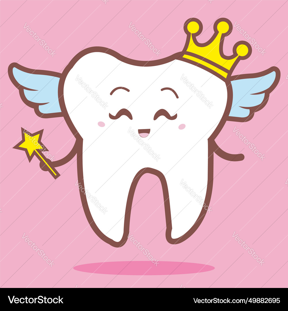Cute angelic smiling tooth with wings Royalty Free Vector