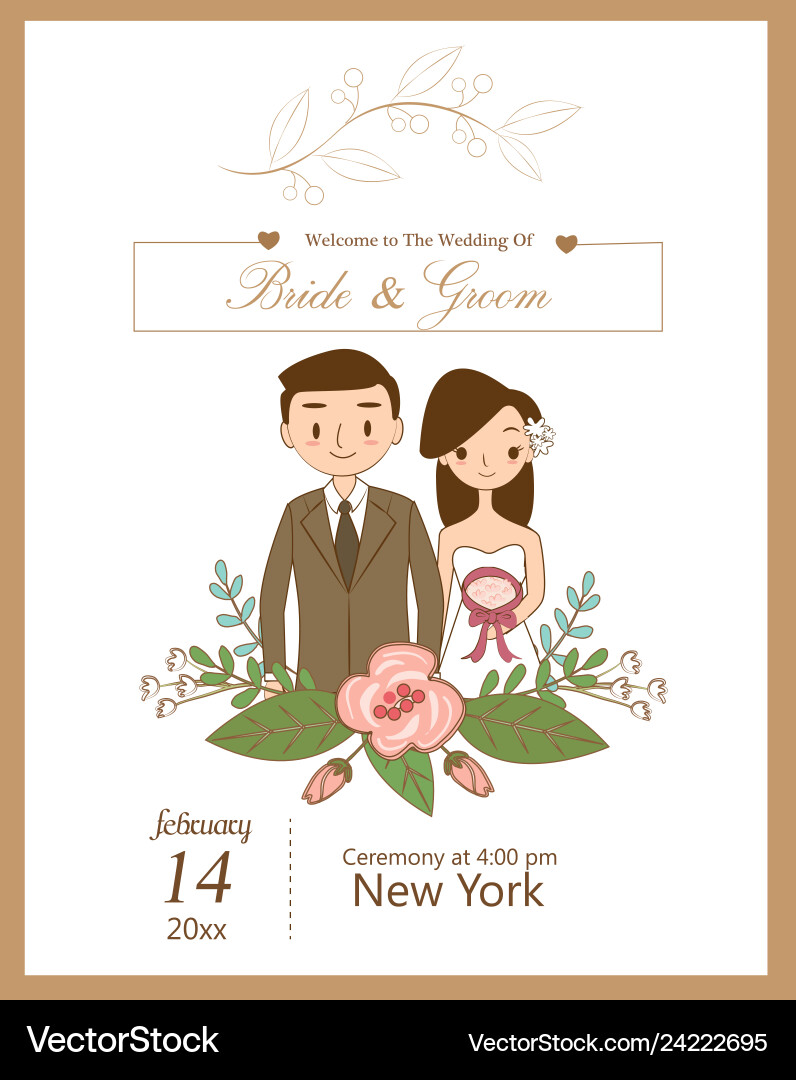 Cute wedding couple for invitations card Vector Image