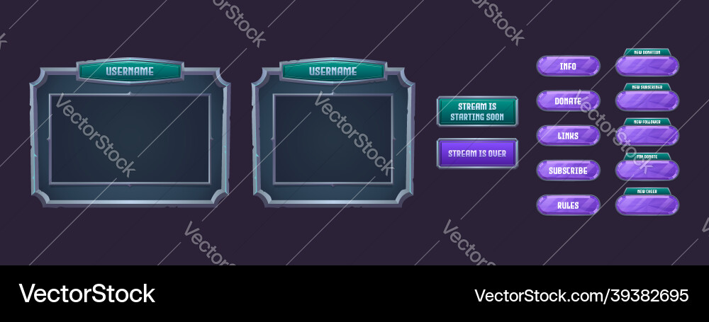 Game streaming overlay frames and buttons Vector Image