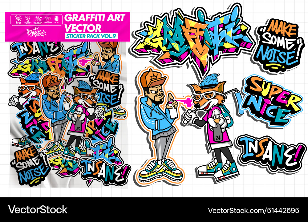 Graffiti sticker pack Royalty Free Vector Image