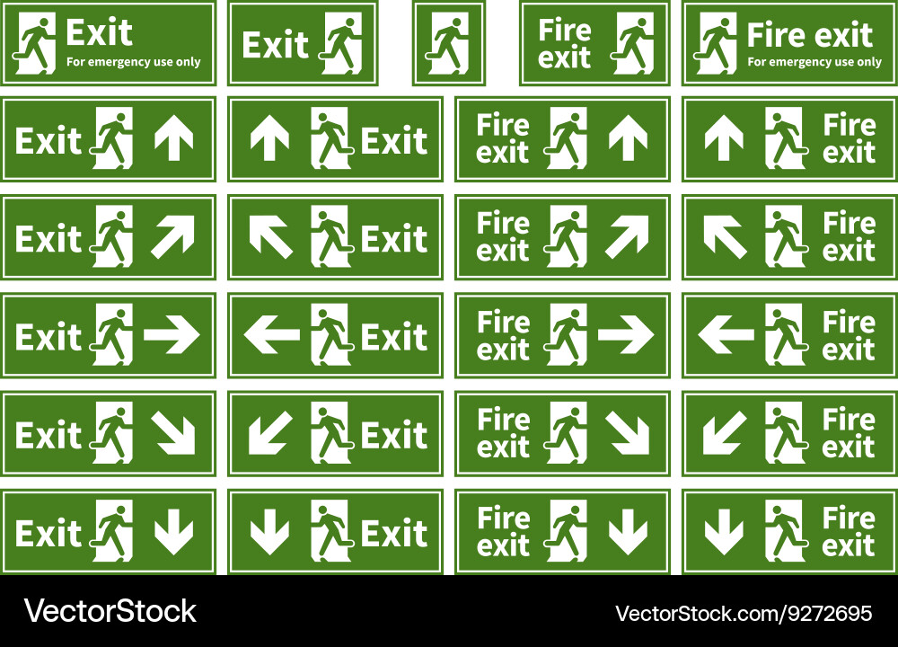 Green Fire Exit Signs Set Royalty Free Vector Image