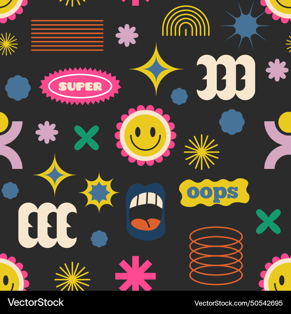 Retro happy motifs collage art Royalty Free Vector Image