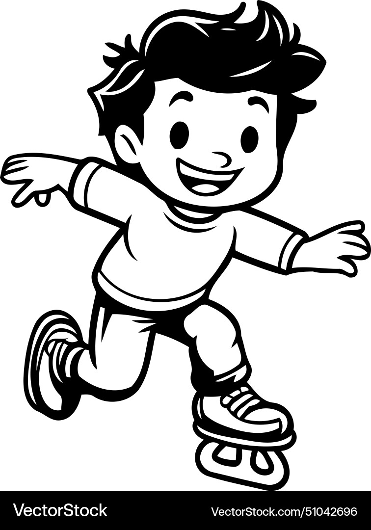A boy ice skating on cartoon style Royalty Free Vector Image