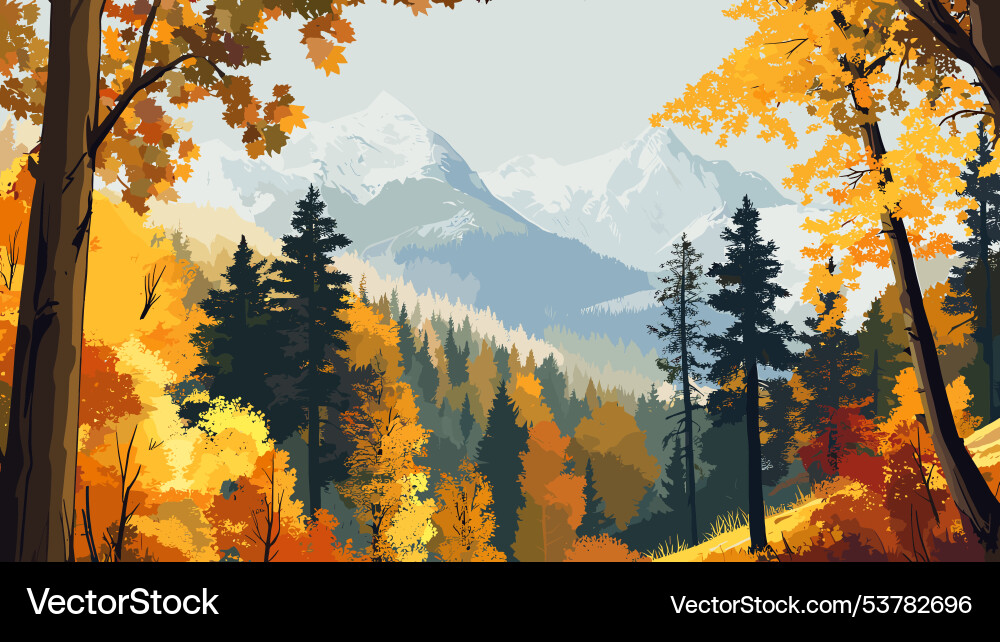 Autumn forest landscape background colorful Vector Image