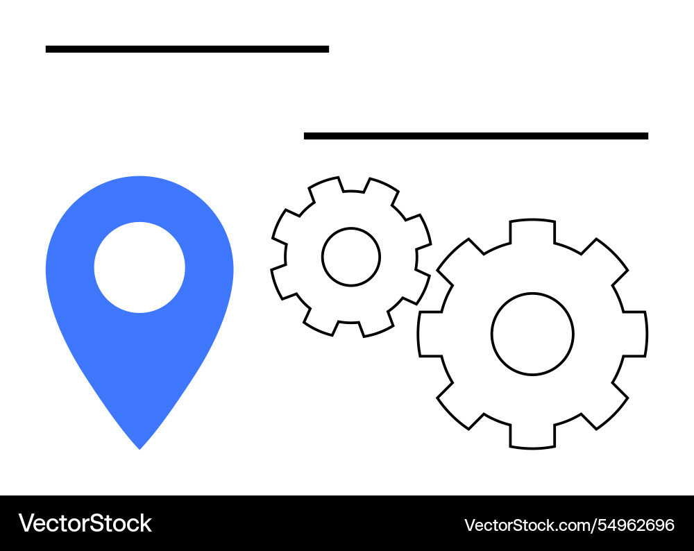 Blue location marker with two gears and horizontal