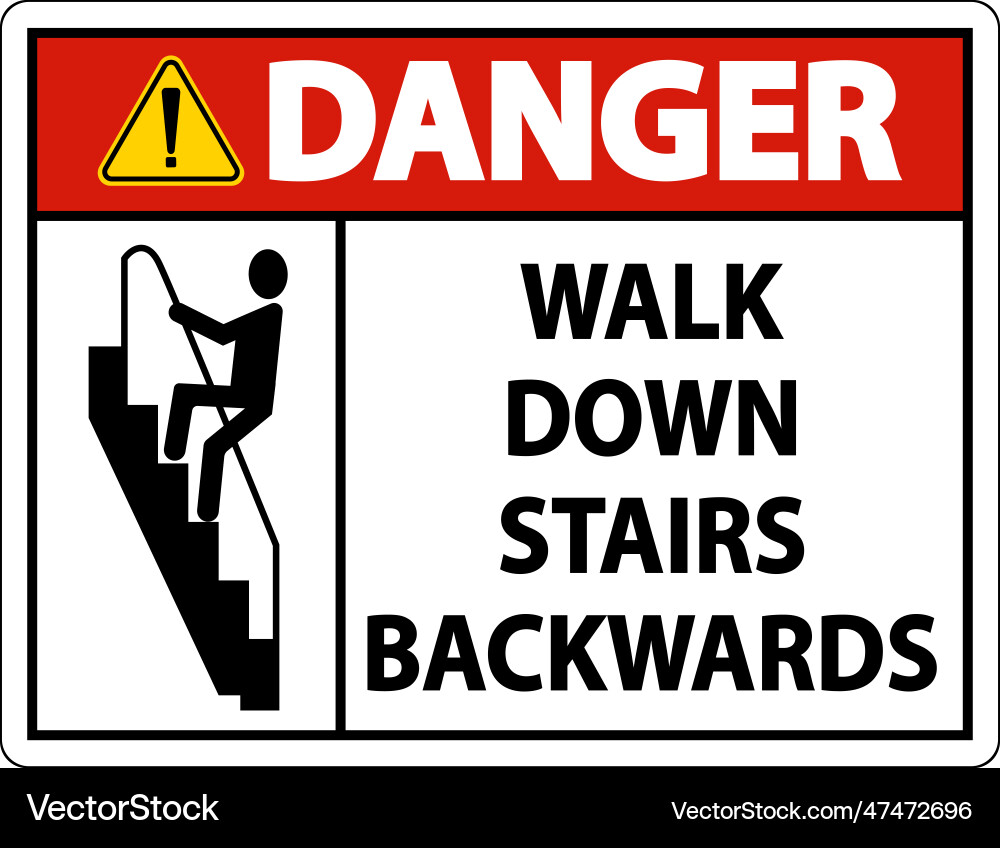 Danger walk down stairs backwards sign Royalty Free Vector