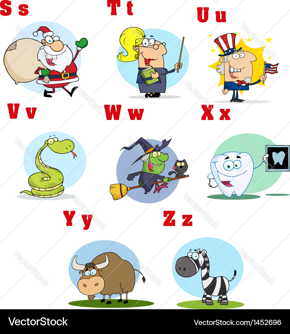 Funny cartoon alphabet collection 3 Royalty Free Vector