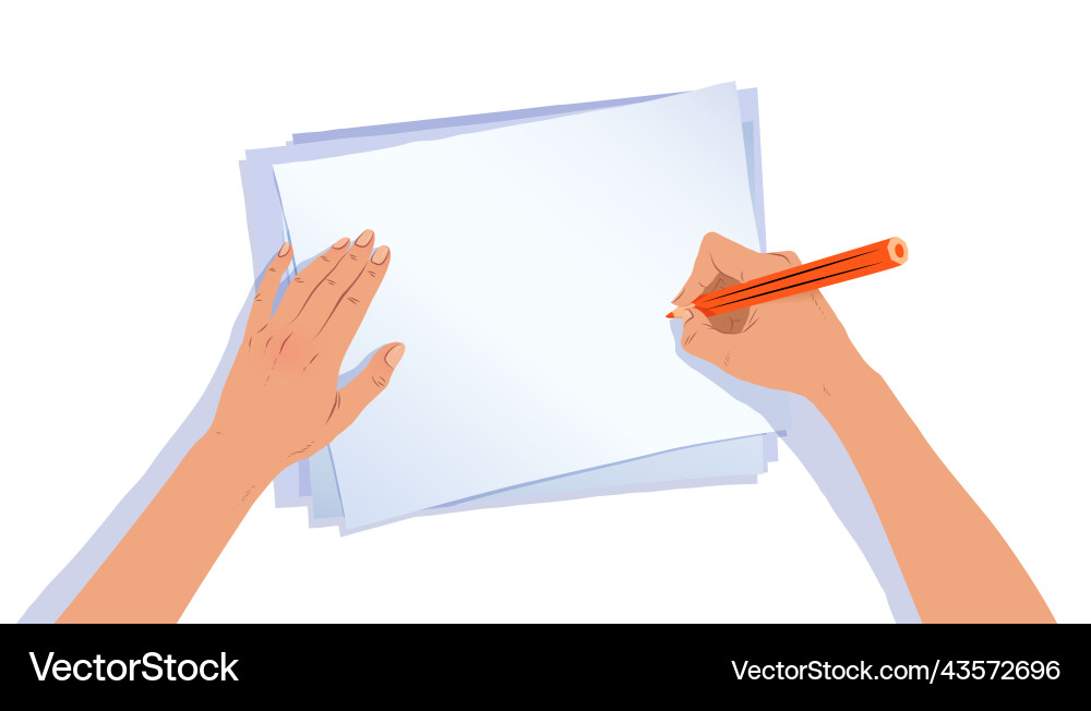 Hands Drawing on White Paper - Flat Lay Royalty Free Vector