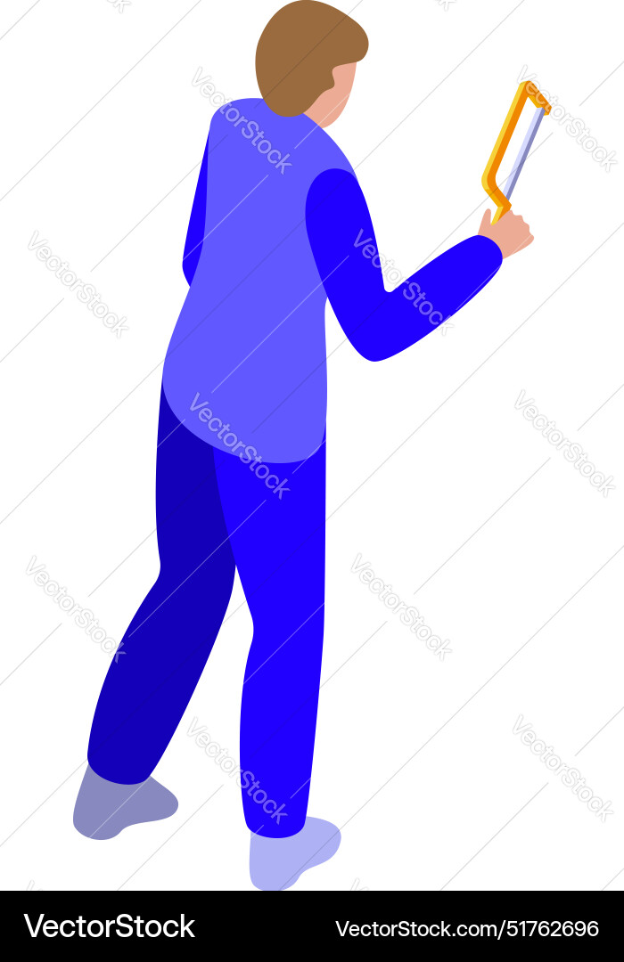 Handyman holding hacksaw walking back view Vector Image