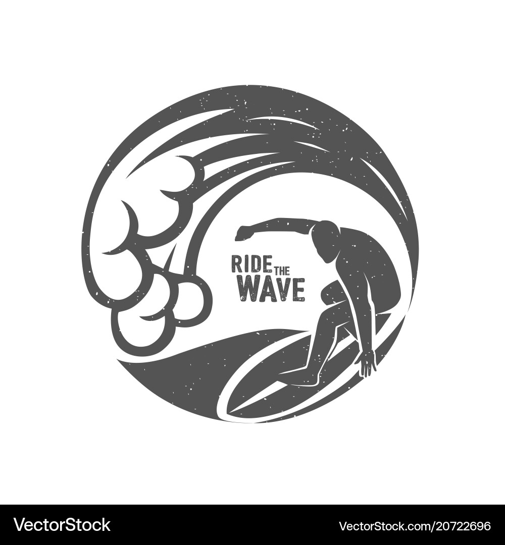 Surfing logo ride the wave surf rider Royalty Free Vector