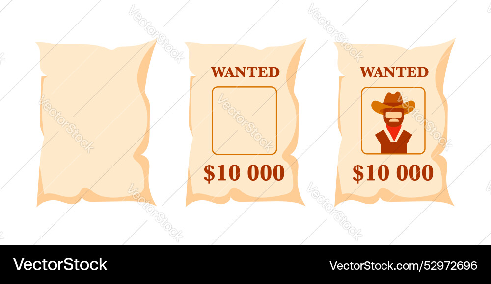 Three variations of a wanted poster template Vector Image