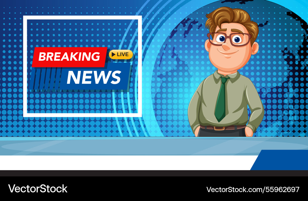 A cartoon news anchor in studio setting Royalty Free Vector