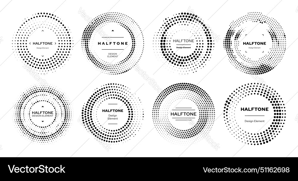 Circle half tone or round dots halftone elements Vector Image