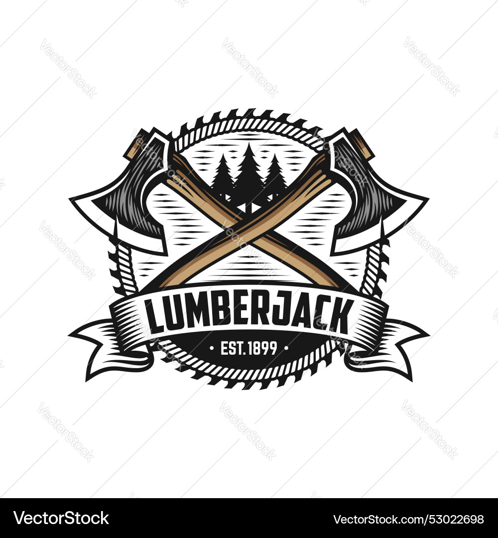 Vintage lumberjack logo wood Royalty Free Vector Image
