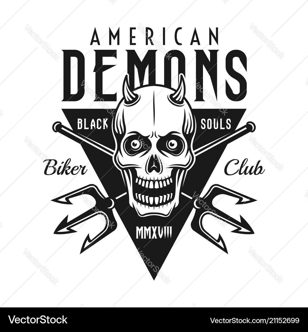 Black Biker Demon Skull Emblem Royalty Free Vector Image