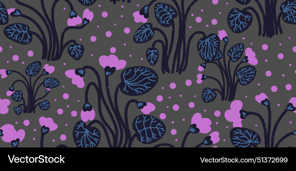 Texture violets forest flowers cartoon style Vector Image
