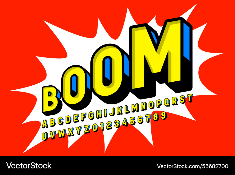 Boom comics style font design alphabet letters Vector Image