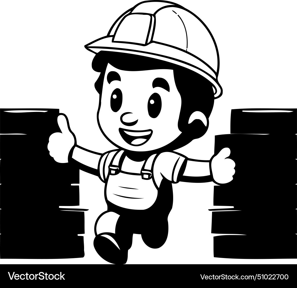 Cartoon boy construction worker with bricks Vector Image