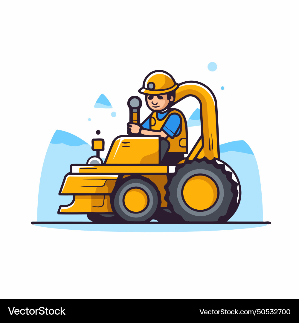 Cartoon construction worker with excavator Vector Image