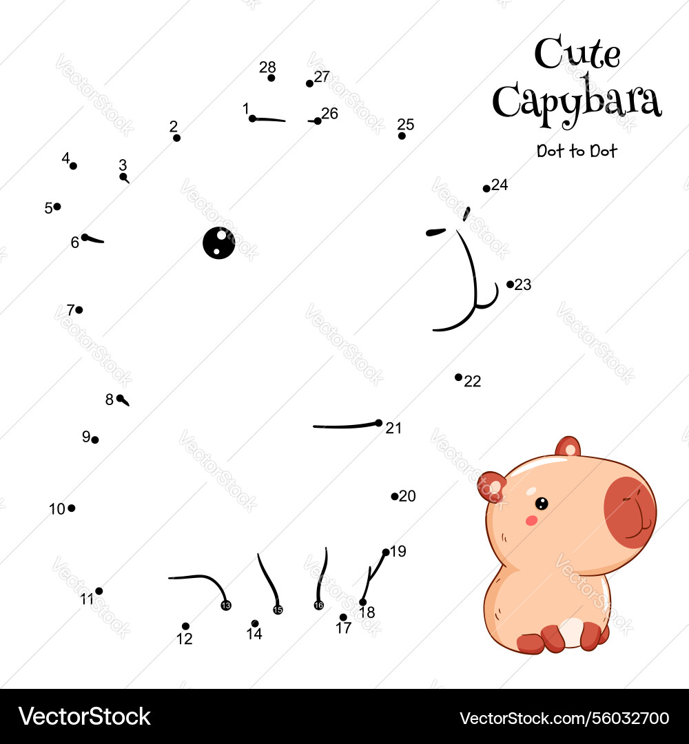 Connect the dots and draw capybara baby dot Vector Image