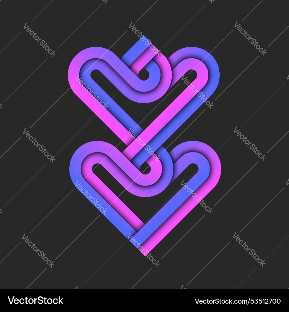 Intertwined two heart-shaped loops with neon blue Vector Image