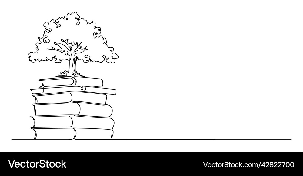 One line drawing of tree knowledge Royalty Free Vector Image