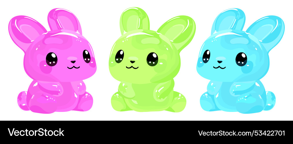 Bright gummy rabbits jelly rabbit fruit gummies Vector Image