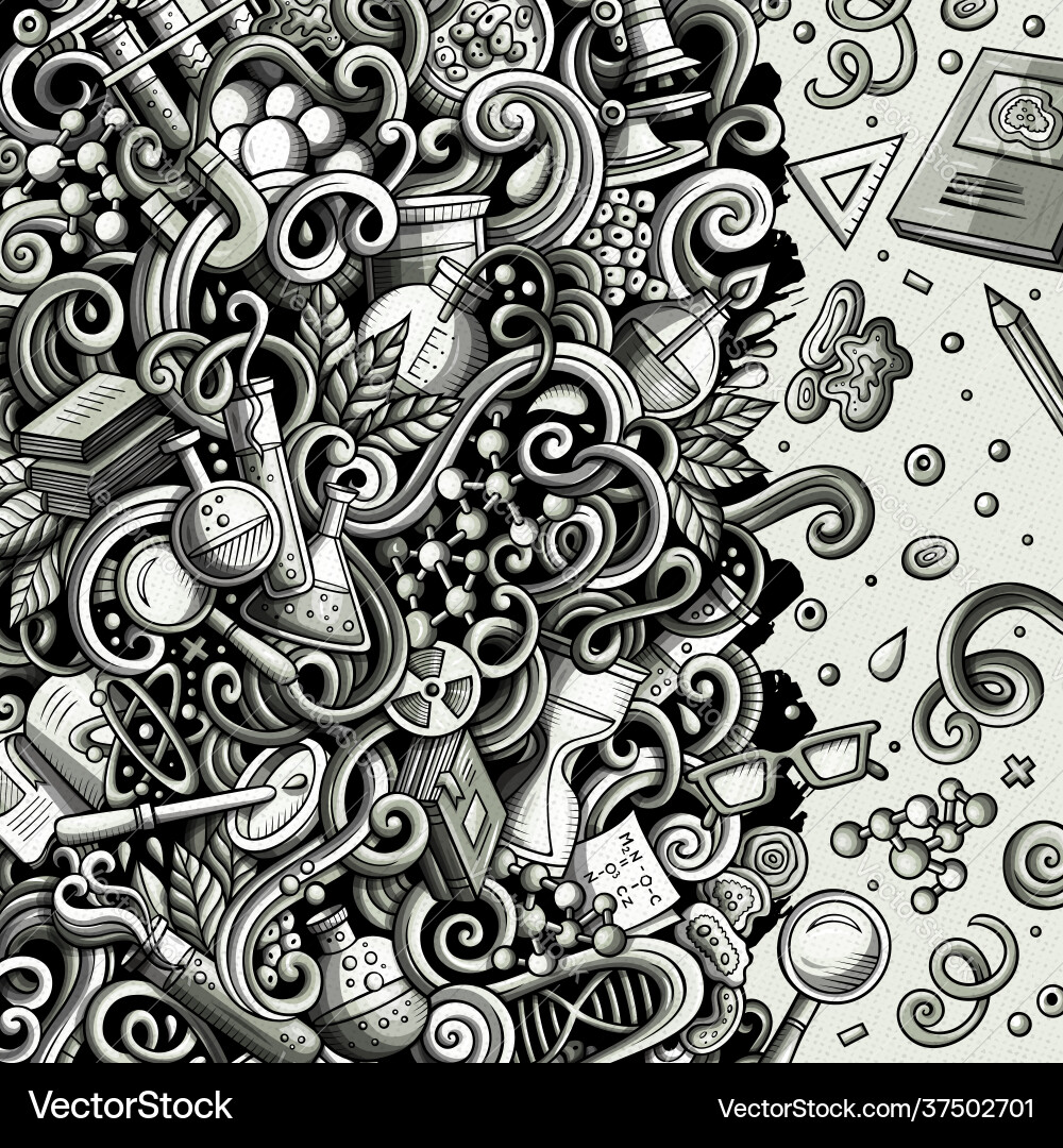 Cartoon cute doodles hand drawn science frame Vector Image