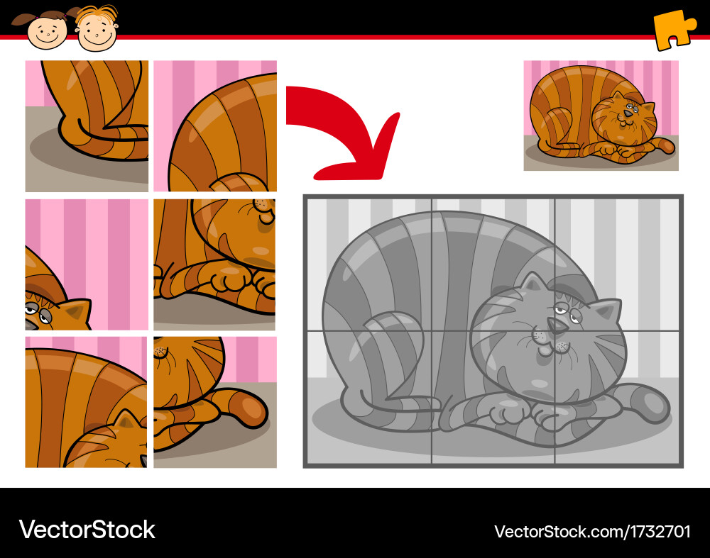 Cartoon fat cat jigsaw puzzle game Royalty Free Vector Image
