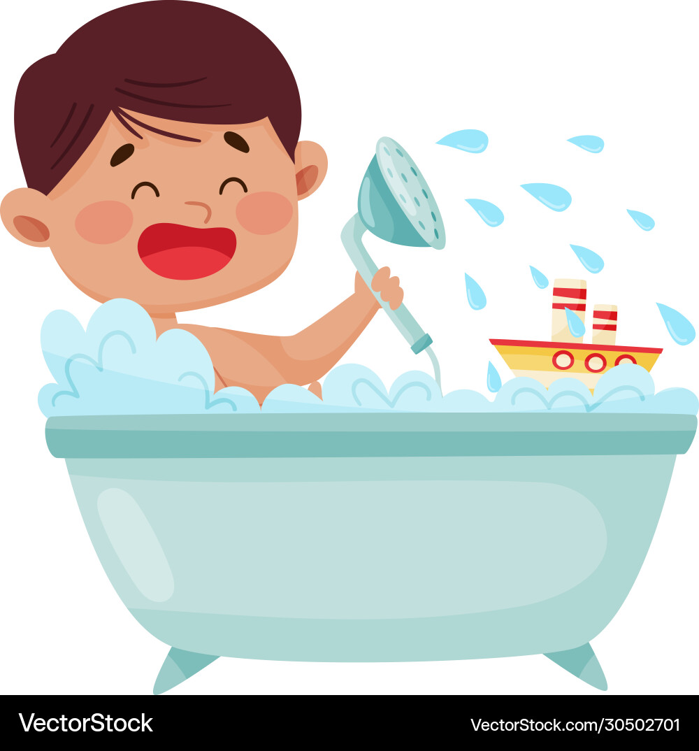 Taking A Bath Clipart For Kids Kid In Bathtub Cartoon Clipart Vector