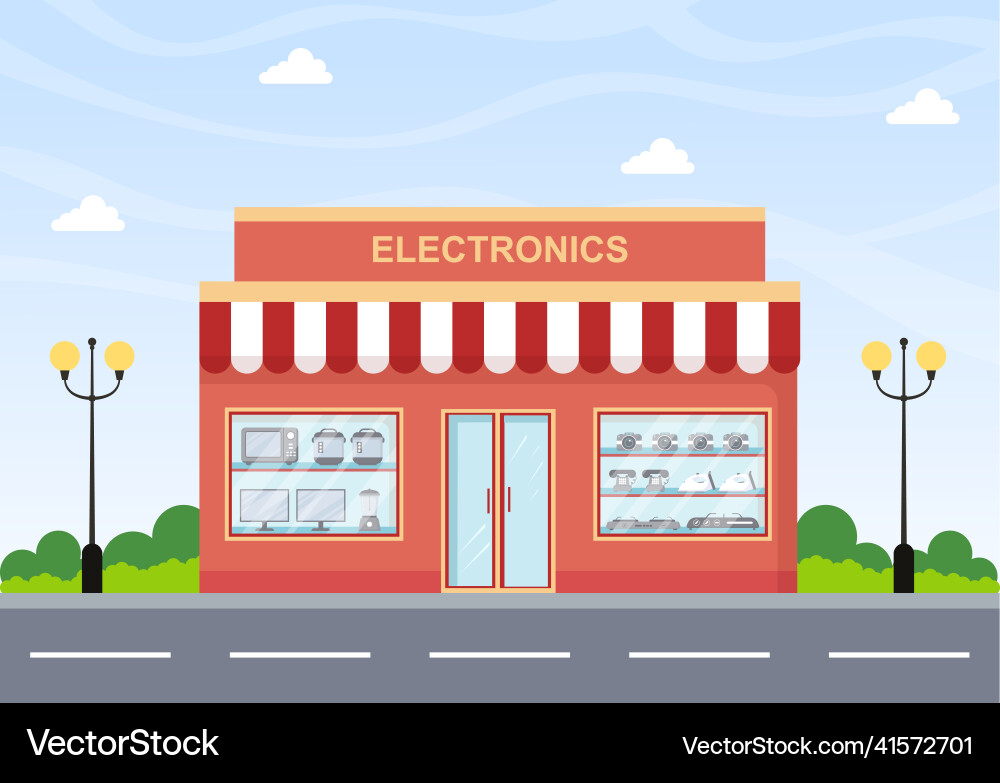 Electronics store building that sells computers Vector Image