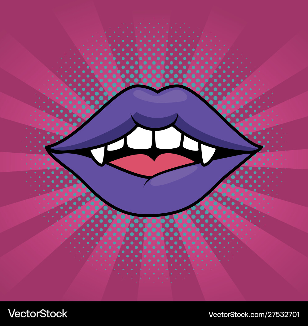 Weibliche Vampir Lippen Stil Pop Art Lizenzfreier Vektor