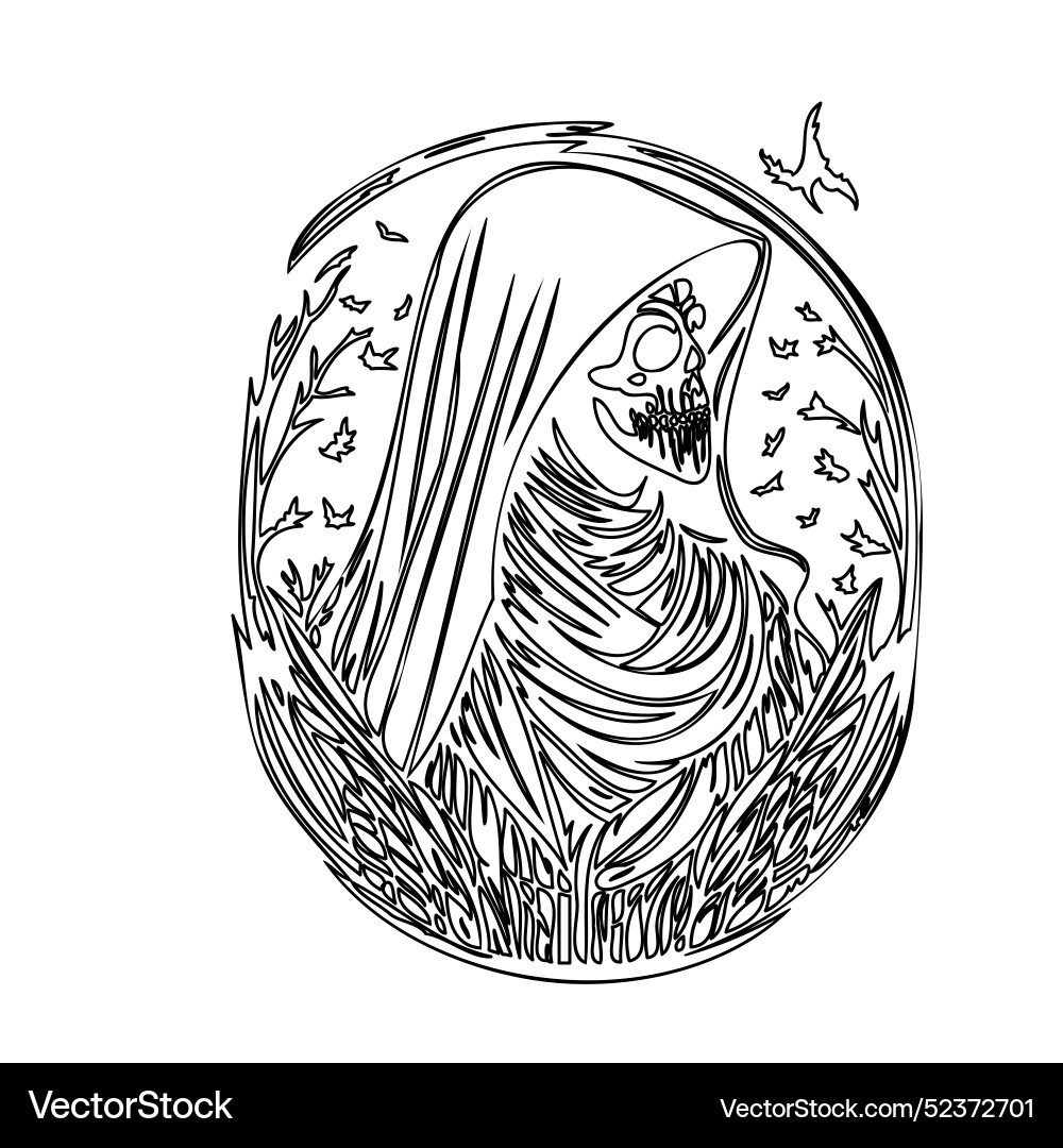 Grim reaper halloween outline sketch Royalty Free Vector