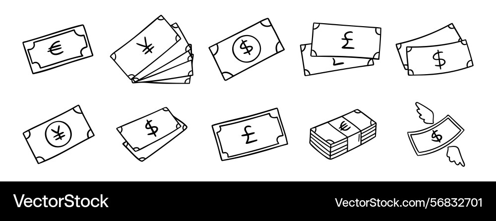 Money banknote different currencies dollars Vector Image