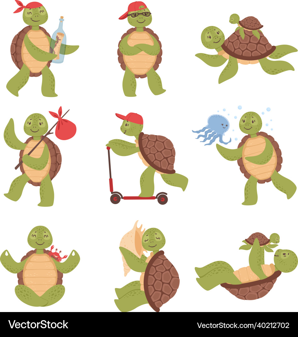 Cartoon cute turtles funny turtle characters Vector Image