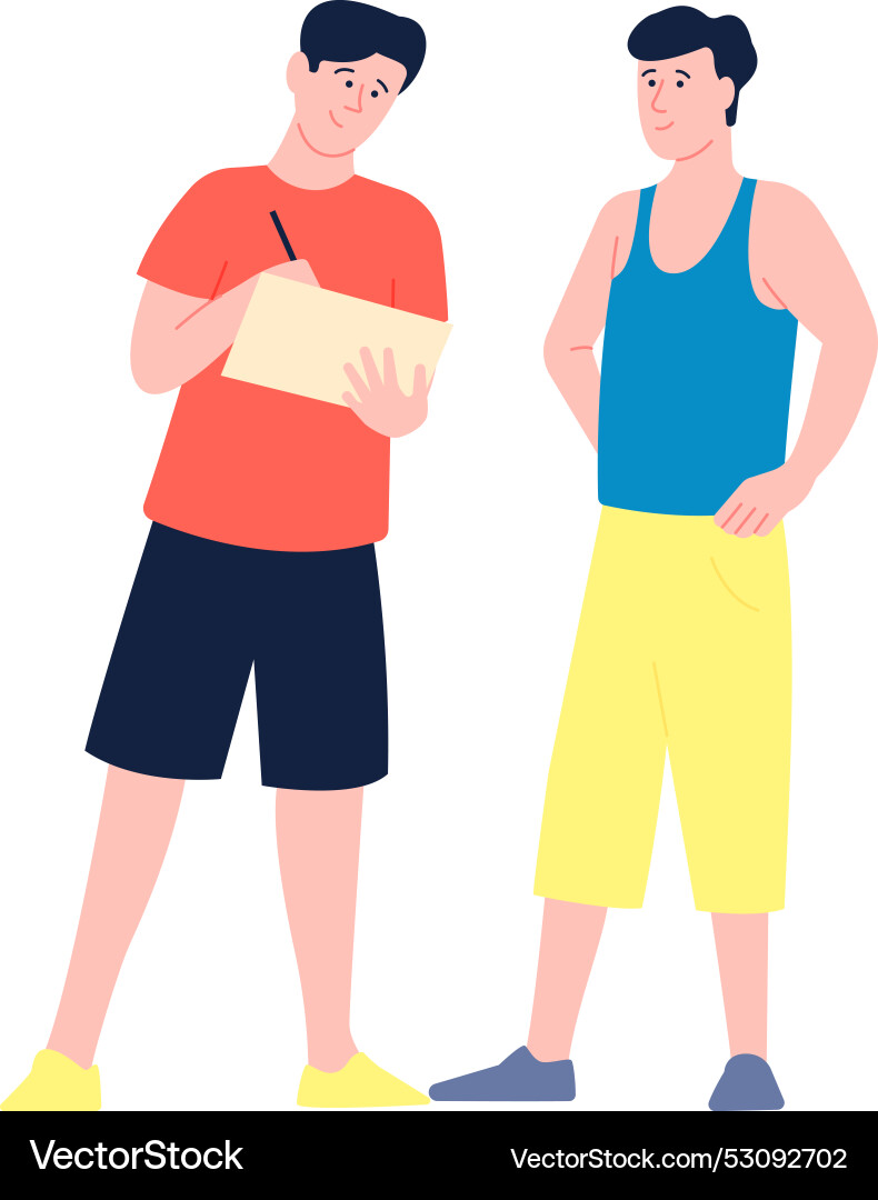 Fitness coach talk with athlete physical activity Vector Image