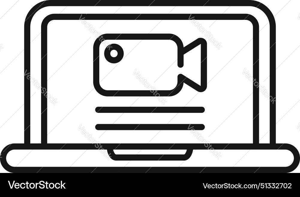 Laptop screen with video icon line art Royalty Free Vector