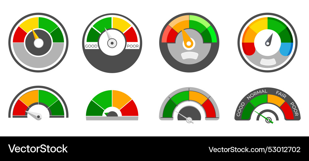 Set of gauge measure meter indicator in a flat Vector Image
