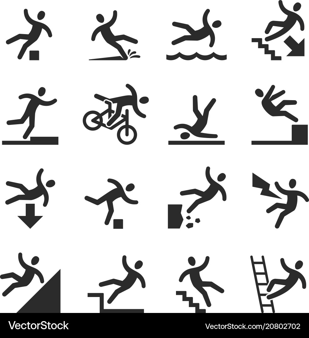Stick figure man falling beware hazard warning Vector Image