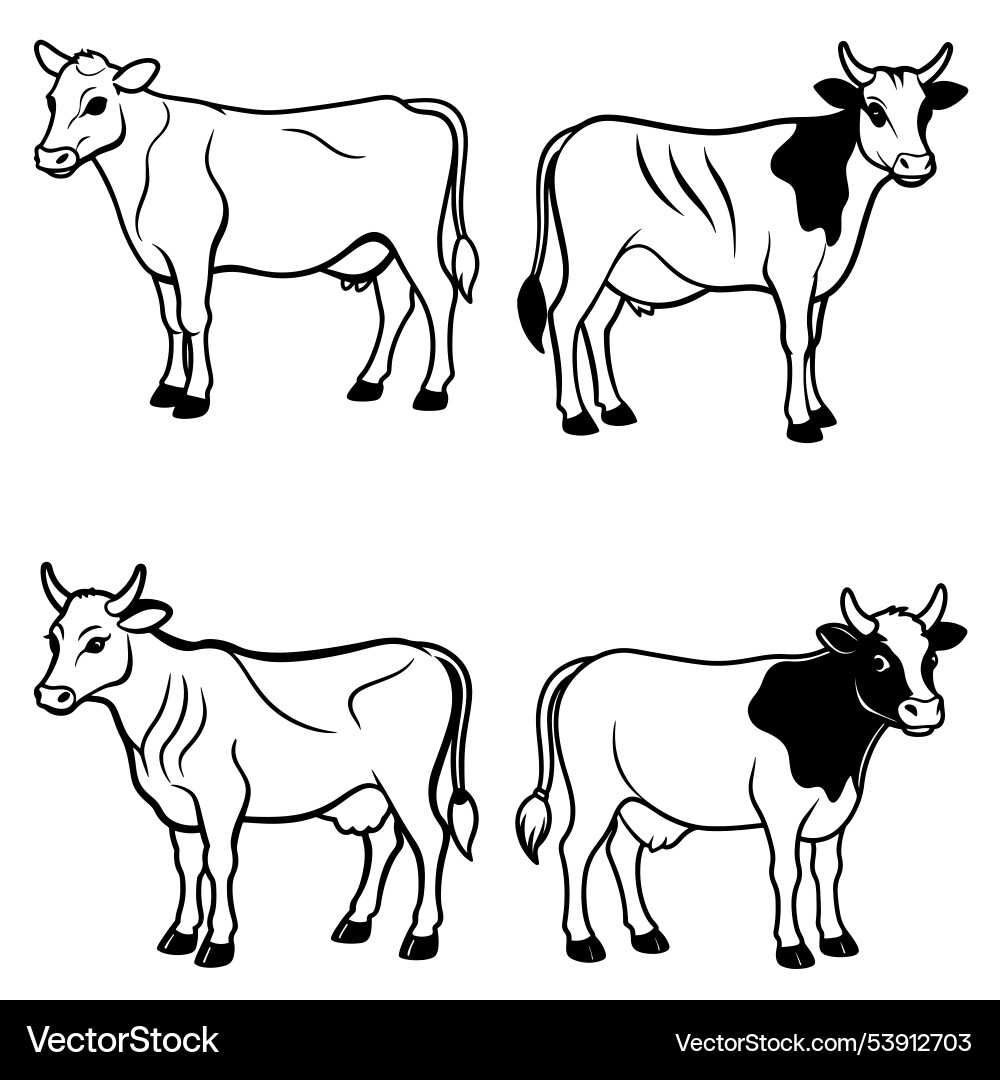 3d rendering of dynamic cow silhouette line art Vector Image