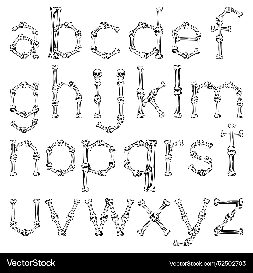 Bone font alphabet letters Royalty Free Vector Image