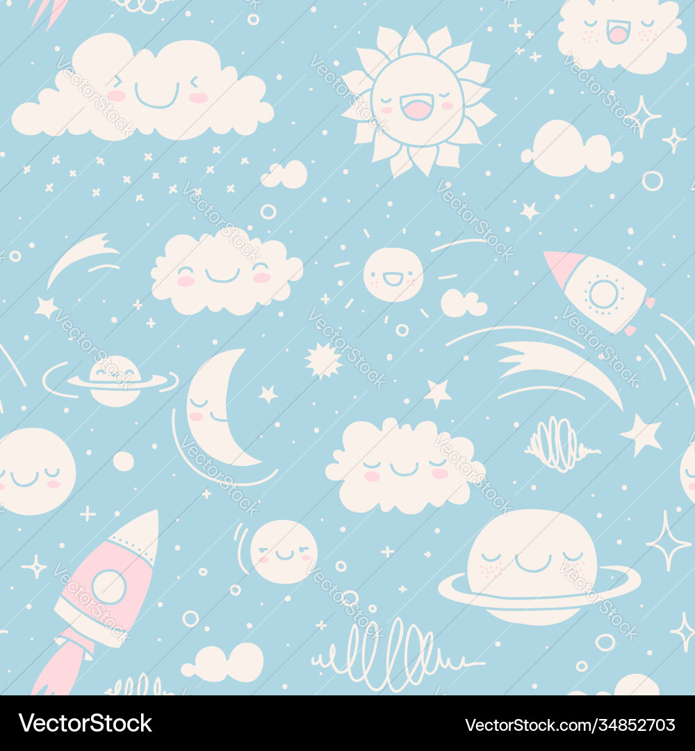 Cute Pastel Sky Doodle Pattern Royalty Free Vector Image