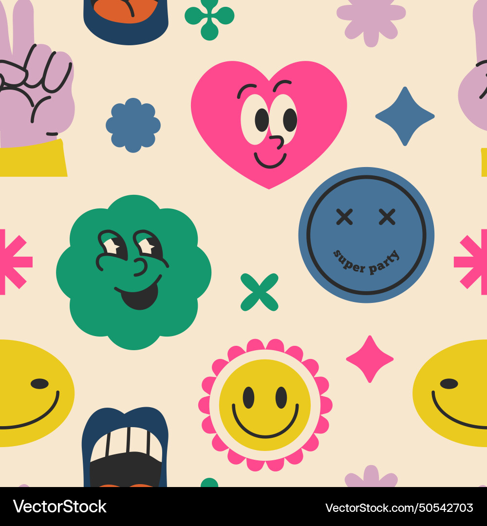 Cute playful icons seamless pattern Royalty Free Vector