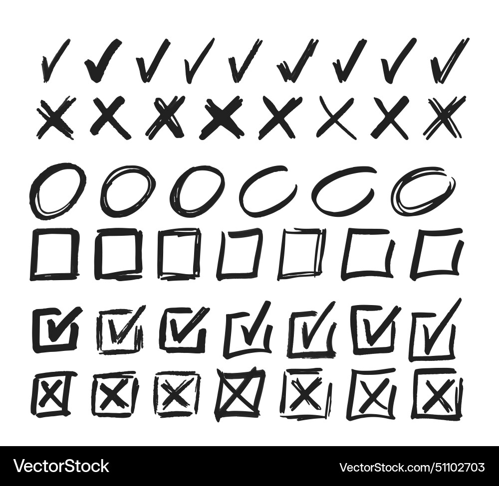 Doodle cross and check marks square boxes and Vector Image